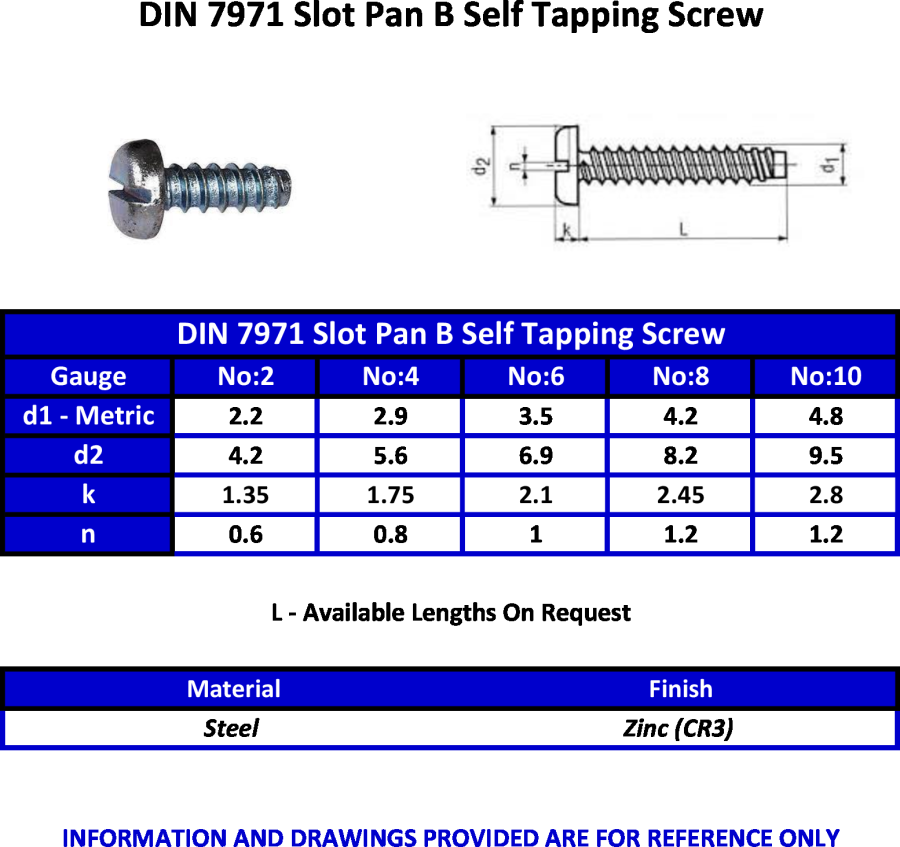 Self Tapping Screw Length Chart at Cassandra Wasinger blog